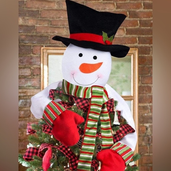 Holiday | Christmas Tree Topper Snowman Top Hugger With Hat Shawl And ...